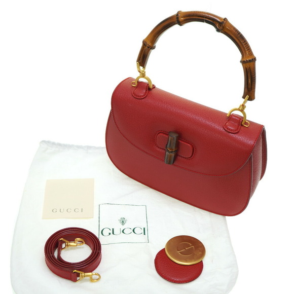 Gucci | Bags | Gucci Handbag Leather Bamboo Shoulder Red | Poshmark